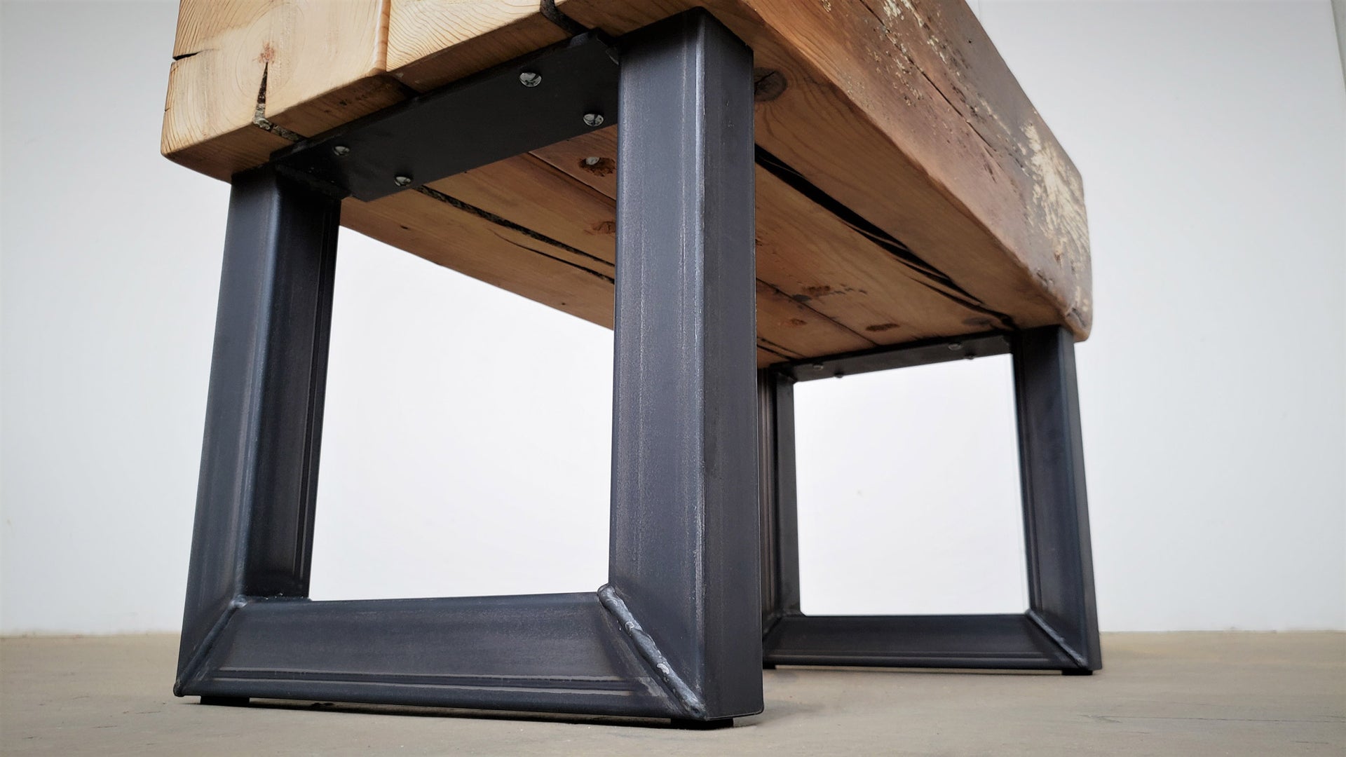 Reclaimed Beam Bench with Square Steel Legs – Vault Furniture