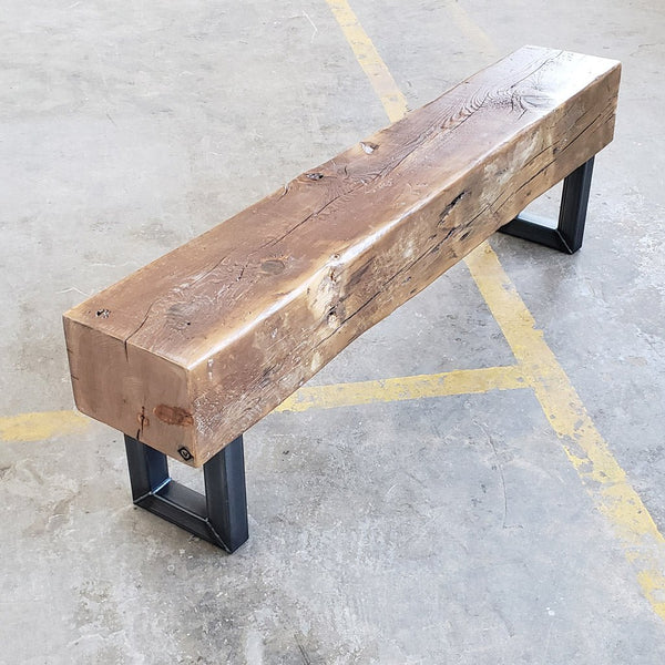 Reclaimed Beam Bench with Square Steel Legs – Vault Furniture