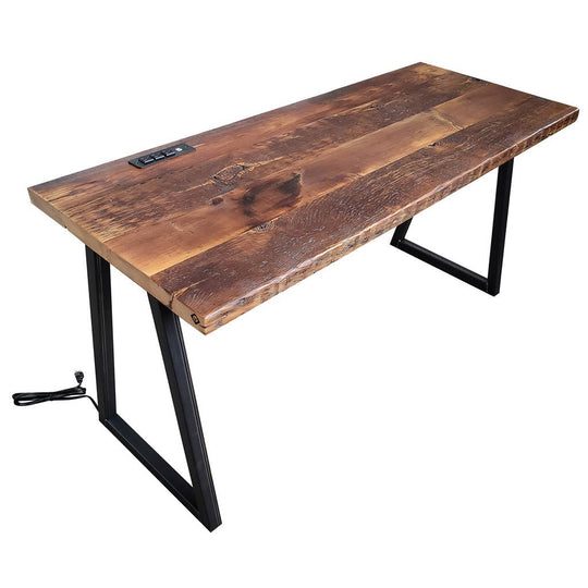 Custom Reclaimed Wood Computer Desk with Power Outlet – Vault Furniture