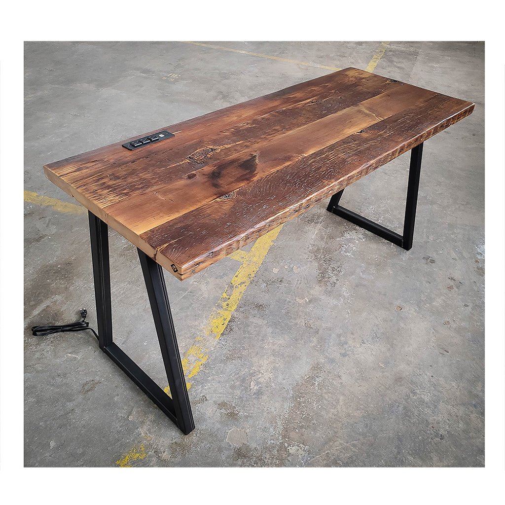Custom Reclaimed Wood Computer Desk with Power Outlet – Vault Furniture