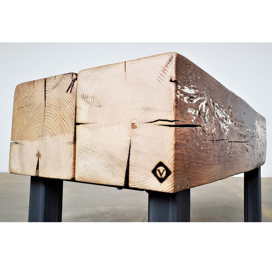 Reclaimed Beam Bench Table | Solid Wood Beam & Steel Bench – Vault ...