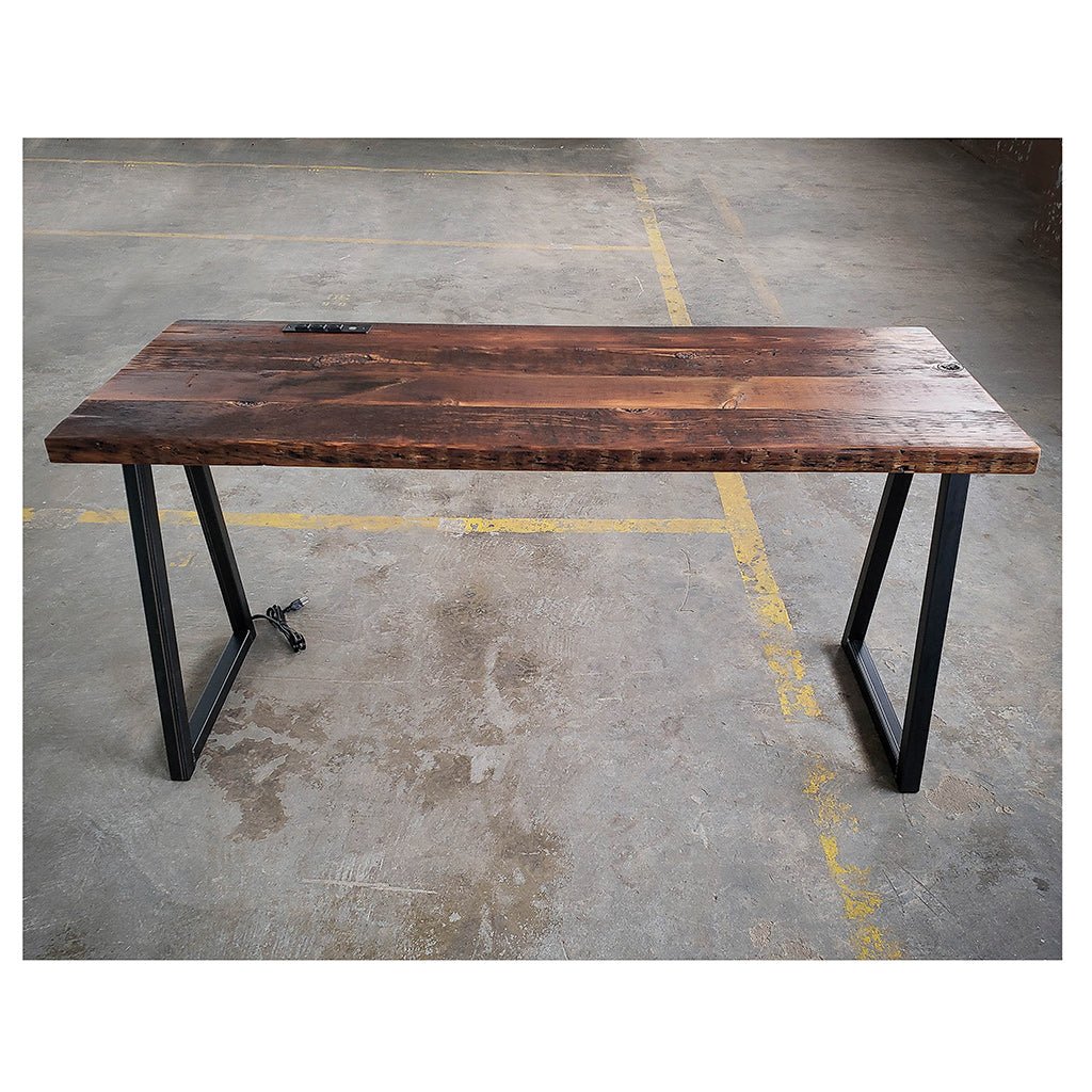 Custom Reclaimed Wood Computer Desk with Power Outlet – Vault Furniture